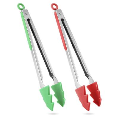 China Christmas Tree Shape Barbecue Food Tongs Heat Tolerant Material And Springy Grip for sale