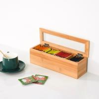 China Natural Bamboo Tea Storage Box with Clear Acrylic Window Lid for sale