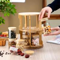 China Double Tier Wooden Rotating Can Storage Rack for Kitchen Organizer and Spice Storage for sale
