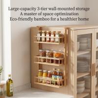 China Eco-friendly Bamboo Wall-Mounted 3-Tier Kitchen Organizer Spice Rack for sale