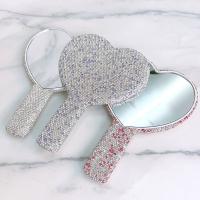 China Diamond Encrusted Beauty Mirror With Compact Handle And Personalizable Options for sale