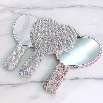 China Diamond Encrusted Beauty Mirror With Compact Handle And Personalizable Options for sale