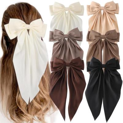 China Elegant Oversized Long Tail Satin Vintage Ribbon Bow Hair Clip for sale