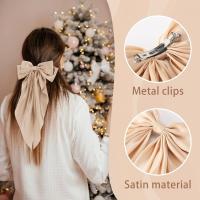 China Elegant Oversized Long Tail Satin Vintage Ribbon Bow Hair Clip for sale