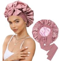 China Adjustable Satin Silk Lined Double Layer Hair Bonnet With Tie Band for sale