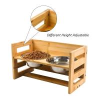 China Height Adjustable Bamboo Elevated Dog Bowls Raised Pet Feeder Stand for sale