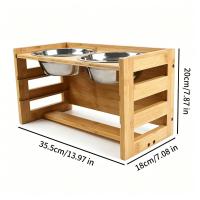 China Height Adjustable Bamboo Elevated Dog Bowls Raised Pet Feeder Stand for sale