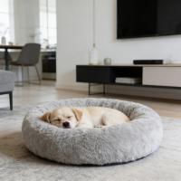 China Calming Donut Plush Pet Bed For Cats Dogs Machine Washable Non Slip for sale