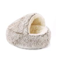 China Plush Hooded Cat Bed With Removable Washable Cover And Non Slip Bottom For Indoor Pets for sale