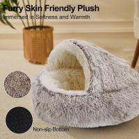 China Plush Hooded Cat Bed With Removable Washable Cover And Non Slip Bottom For Indoor Pets for sale