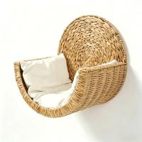 China Wall Mounted Water Hyacinth Cat Bed Rattan Woven Removable Washable Thick Cushion for sale