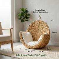 China Wall Mounted Water Hyacinth Cat Bed Rattan Woven Removable Washable Thick Cushion for sale