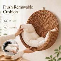 China Wall Mounted Water Hyacinth Cat Bed Rattan Woven Removable Washable Thick Cushion for sale