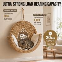 China Wall Mounted Water Hyacinth Cat Bed Rattan Woven Removable Washable Thick Cushion for sale