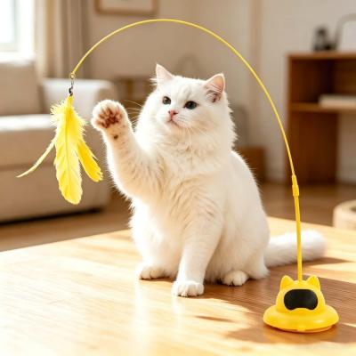 China Suction Retractable Pendant Teaser Wand Steel Wire Interactive Cat Toy With Feather for sale
