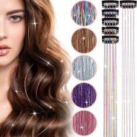 China 20 Inches Glitter Hair Tinsel Clip in Dreamy Colorful Fairy Hair Tinsel Extensions for sale