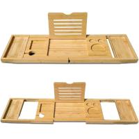 China Expandable Bamboo Bathtub Caddy with Safe Holders and Durable Design for sale