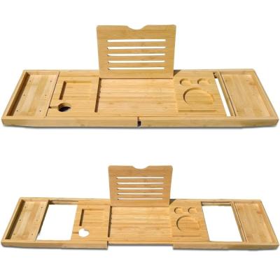 China Expandable Bamboo Bathtub Caddy with Safe Holders and Durable Design for sale