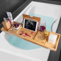 China Expandable Bamboo Bathtub Caddy with Safe Holders and Durable Design for sale
