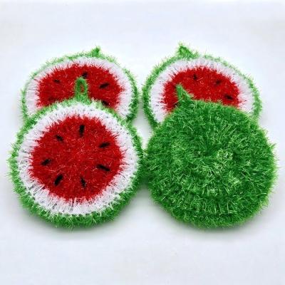 China Handmade Crochet Cute Watermelon with Leaf Mesh Cleaning Sponge Dish Scrubber for sale