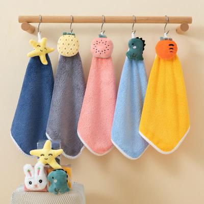 China Quick Dry Cute Animal Hand Drying Towel with Hanging Loop Microfiber Utility Towel for sale