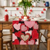 China Table Runner Red Heart Linen Table Cloth Valentine's Day Festival Anniversary Decoration for sale