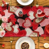 China Table Runner Red Heart Linen Table Cloth Valentine's Day Festival Anniversary Decoration for sale
