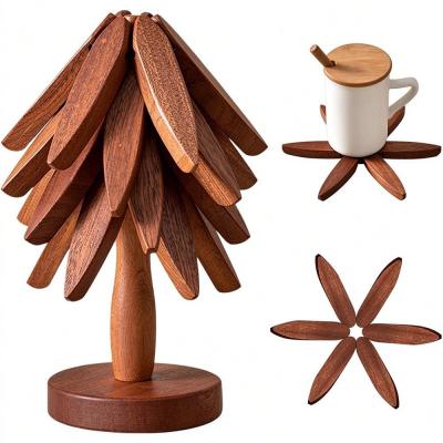 China 4 Wooden Trivets Christmas Tree Table Mat Set Hot Dishes Kitchenware Tool for sale
