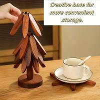 China 4 Wooden Trivets Christmas Tree Table Mat Set Hot Dishes Kitchenware Tool for sale