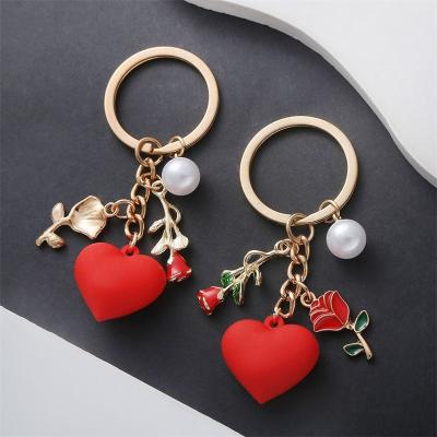 China Keychain Heart Shaped Red Rose Valentine Gift Decoration Home Houseware for sale