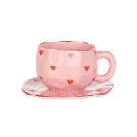China 320ml Ceramic Coffee Mug Set with Irregular Shape Cup and Saucer for sale