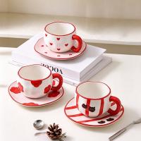 China 320ml Ceramic Coffee Mug Set with Irregular Shape Cup and Saucer for sale