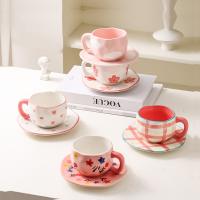 China 320ml Ceramic Coffee Mug Set with Irregular Shape Cup and Saucer for sale