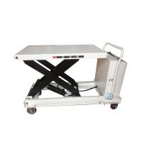 China Hydraulic Mobile Electric Lift Table 750kg Capacity 916x610mm Platform Battery Operated for sale
