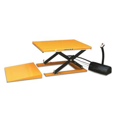 China 1000kg Ultra Low Profile Lift Table Cart Electric Yellow Pit Free 85mm Closed Height for sale