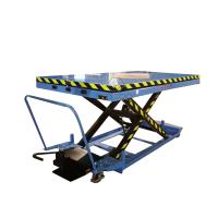 China Manual Scissor Lift Table 1000kg Capacity 380-1000mm Height Foot Pump Hydraulic Rotary Platform 2350x1300mm for sale