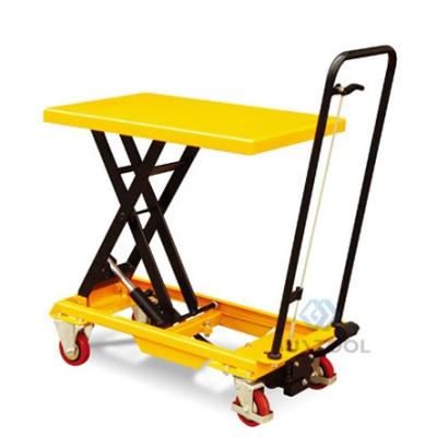 China Manual Scissor Lift Table Cart 200kg Capacity 980mm Handle Height Material Handling Trolley for sale