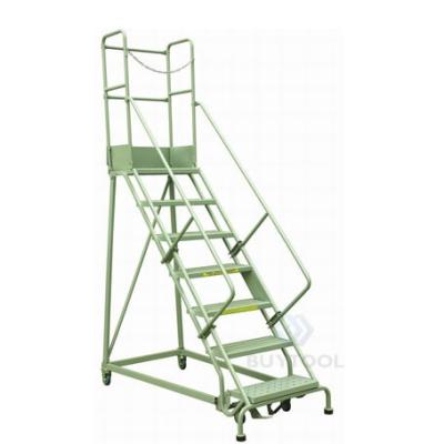 China 660lbs 7 Step Industrial Rolling Ladder with Platform Wheels for Warehouse Stock Picking for sale