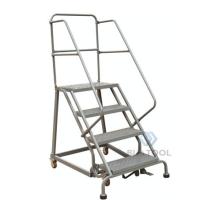 China 150kg Capacity 4 Step Industrial Steel Rolling Ladder 8 Feet Height EN131 Certified for sale