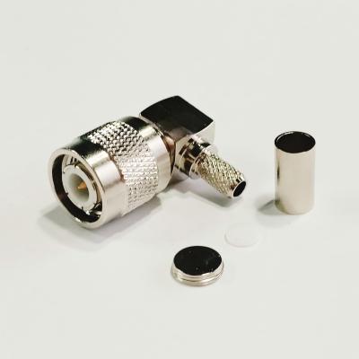 China Nickel Plated Brass TNC Male Connector 50 Ohm Right Angle RF Coaxial Connector for RG58 Cable for sale