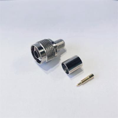 China 6GHz RF Crimp Connector N Male Coax Connector with Gold-plated Brass and PTFE Insulator for LMR400 Cables for sale