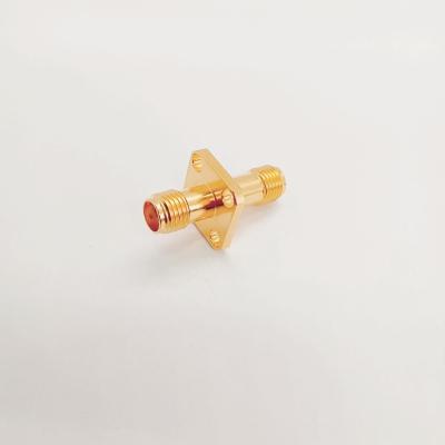 China 4 Holes Flange RF Adapter SMA Female to Female DC-18GHz Gold-Plated Brass for sale