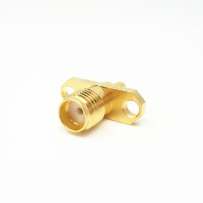 China SMA Connector RF Flange Female Two Hole with Gold-plated Brass PTFE Insulator and DC-6GHz Frequency Range for sale