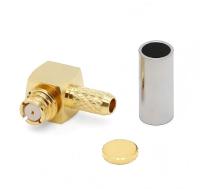 China 6GHz RF SMP Female Connector with Gold-plated Brass and Right Angle Crimping Type for sale