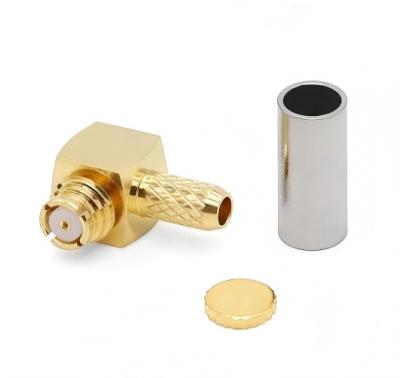 China 6GHz RF SMP Female Connector with Gold-plated Brass and Right Angle Crimping Type for sale