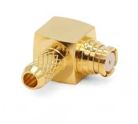 China 6GHz RF SMP Female Connector with Gold-plated Brass and Right Angle Crimping Type for sale