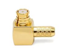 China 6GHz RF SMP Female Connector with Gold-plated Brass and Right Angle Crimping Type for sale