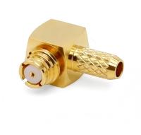 China 6GHz RF SMP Female Connector with Gold-plated Brass and Right Angle Crimping Type for sale