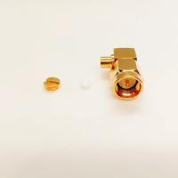 China Gold Plated Brass SMA RF Connector with DC-6GHz Frequency Range and Right Angle Welded Design for RG405/086 Cable for sale