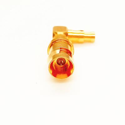 China SMP Male Right Angle RF Coaxial Connector with DC-18GHz Frequency Range and Gold-Plated Brass Body for sale